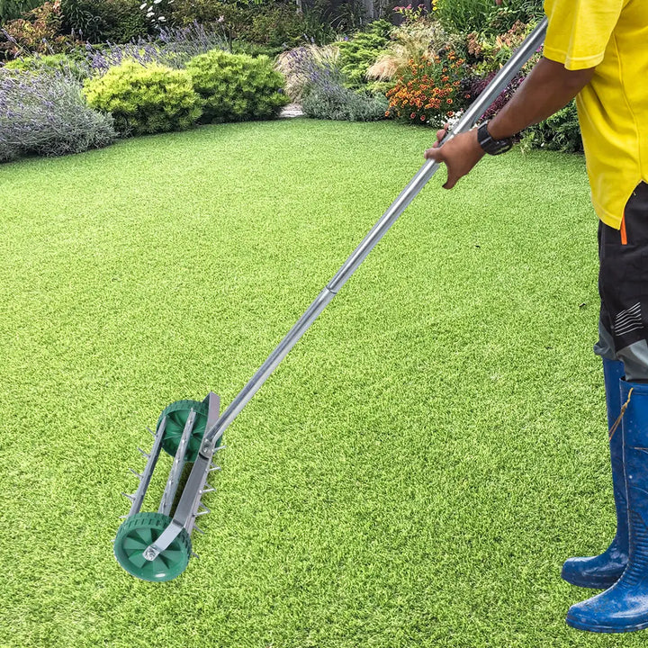 Lawn Aerator Roller Scarifier Rolling Steel Spike Tool Garden Yard Farm ...
